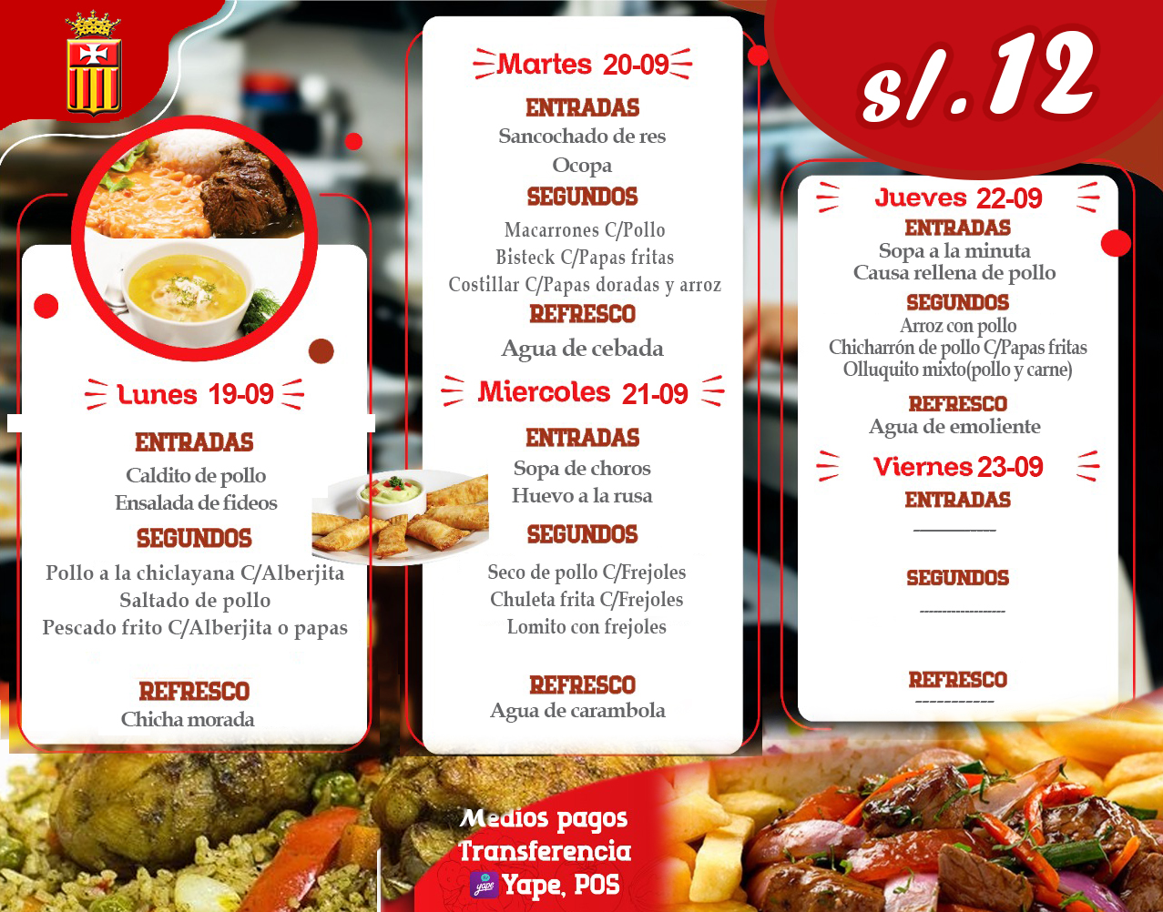 Menú Comedor Mercedario – Semana del 19 de Setiembre al 23 de Setiembre ...